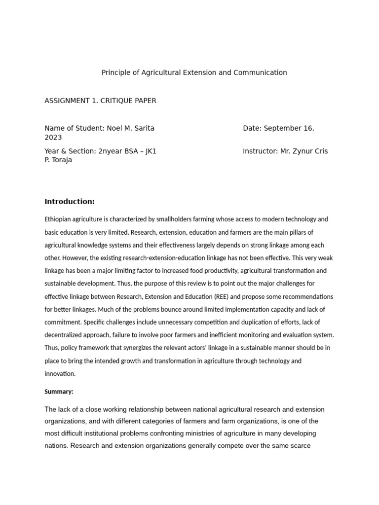 Principle of Agricultural Extension and Communication Noel | PDF ...