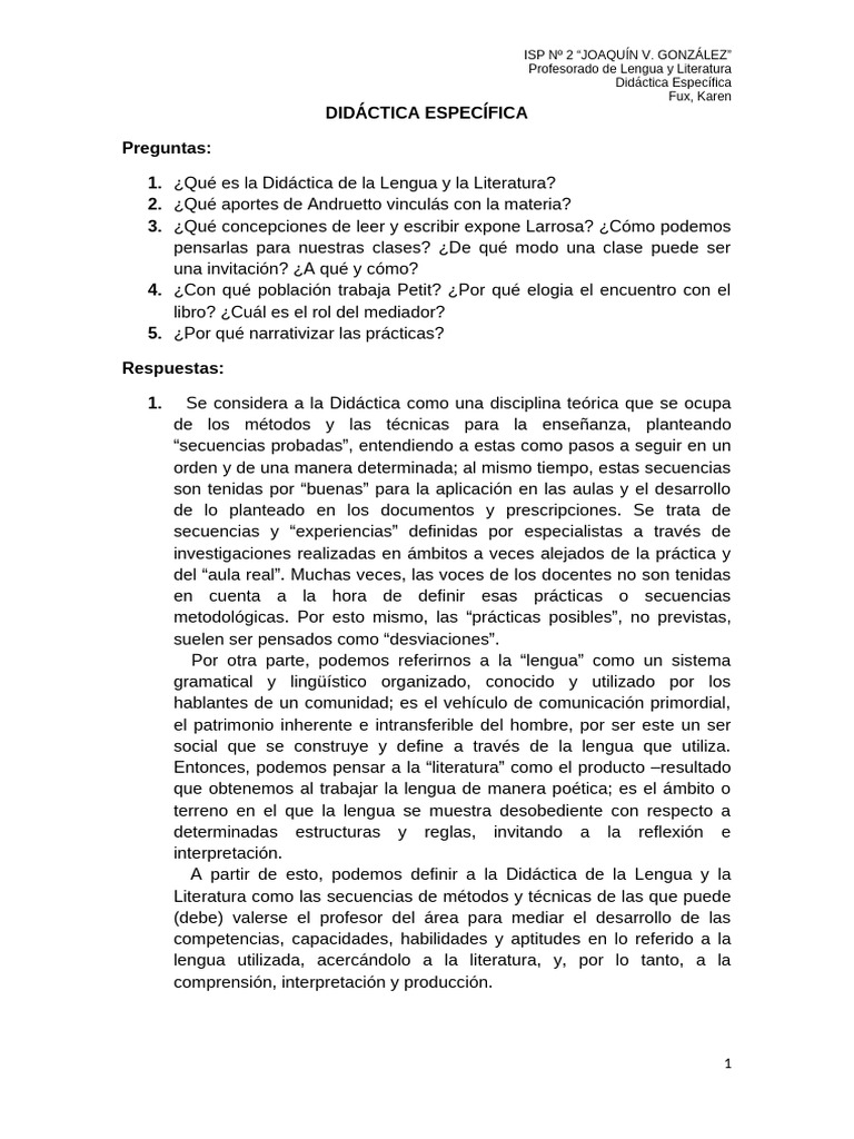 Didáctica Específica | PDF | Experiencia | Narración
