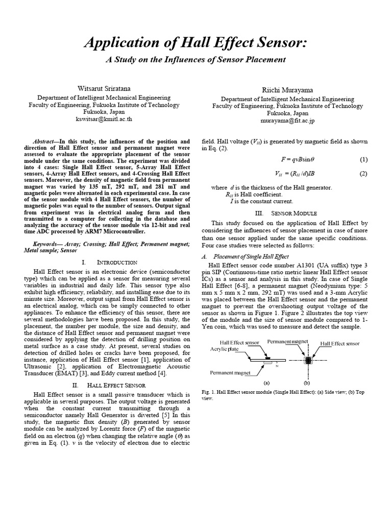 Application of Hall Effect Sensor A Study On The Influences of Sensor Placement | PDF | Sensor ...