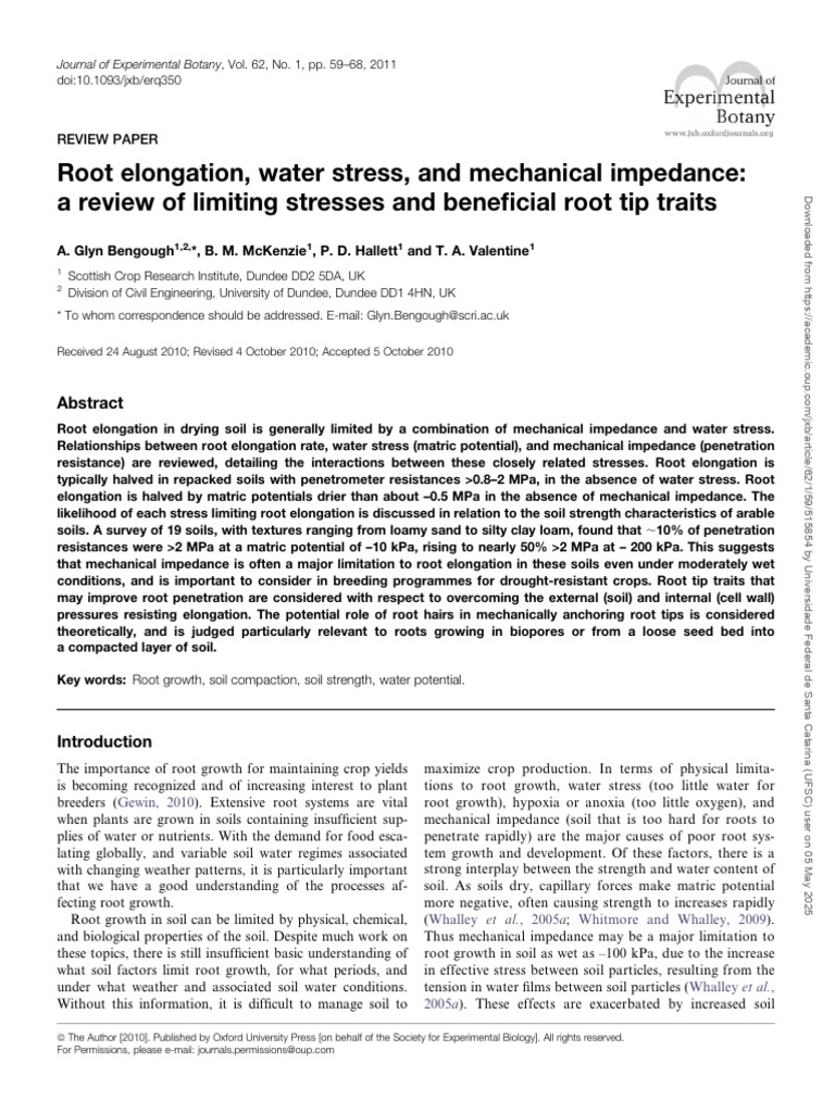 Artigo - Roots Elongation, Water Stress and Mechanical Impedance - A ...