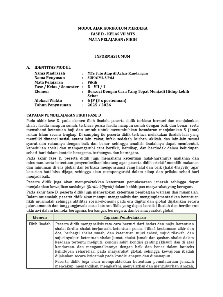 Modul Fikih 7 Bab 2 - Bersuci Dari Najis Dan Hadats | PDF