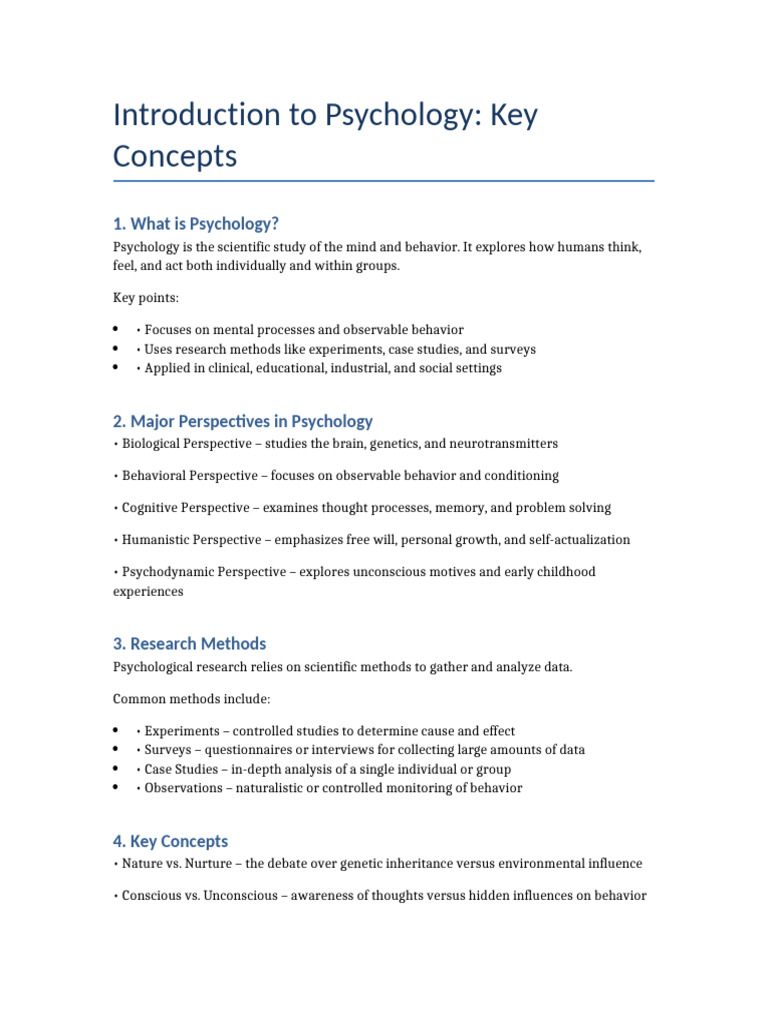 Introduction To Psychology Notes | PDF