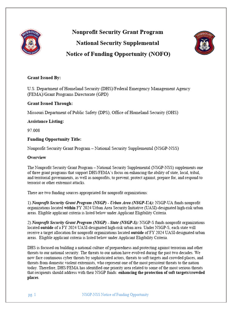 Nonprofit Security Grant Program National Security Supplemental NOFO | PDF | Computer Security ...