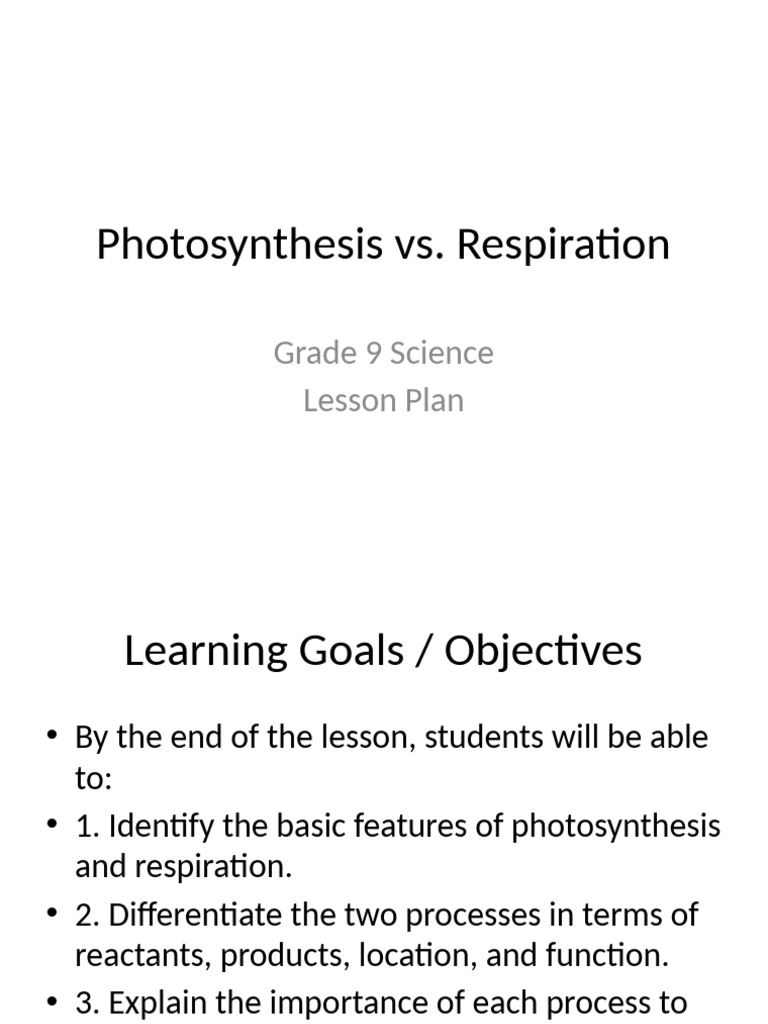 Photosynthesis and Respiration Lesson Plan | PDF