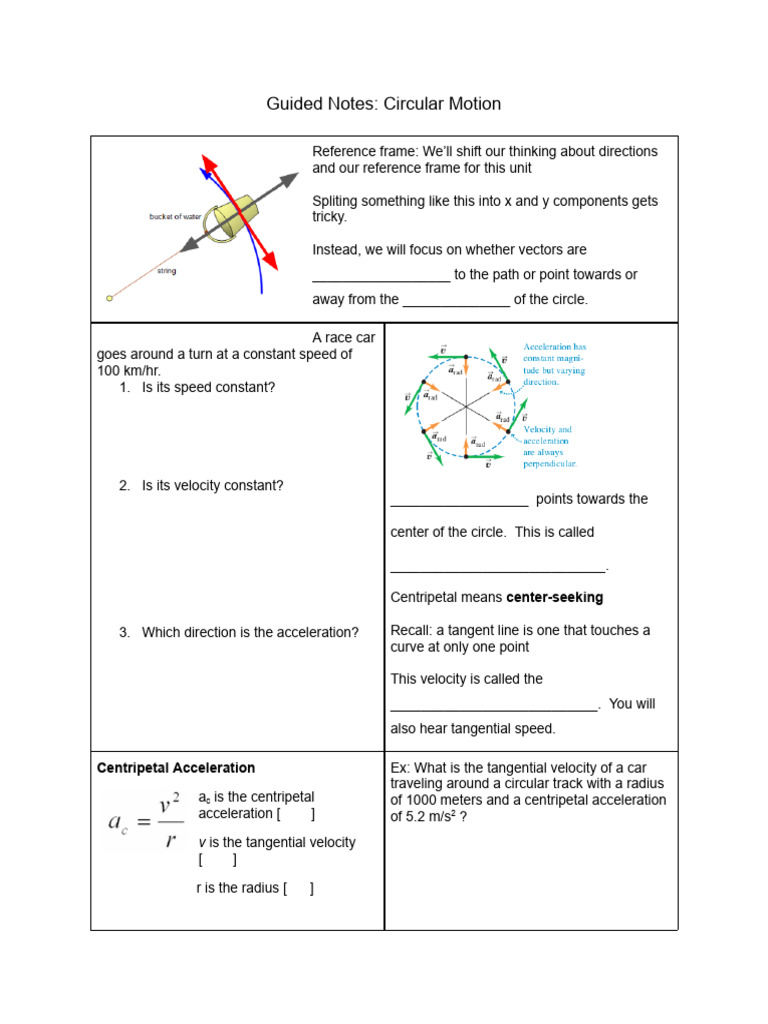 Guided Notes - Circular Motion | PDF | Acceleration | Mechanics
