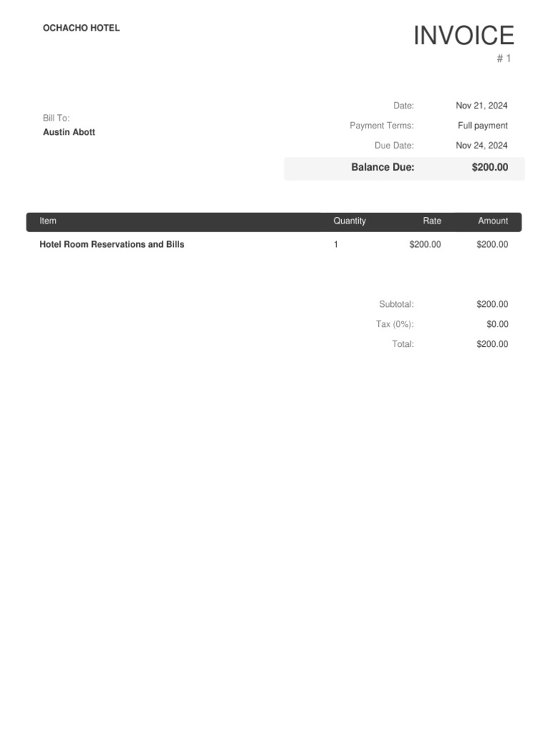 OCHACHO HOTEL Invoice for Austin Abott | PDF
