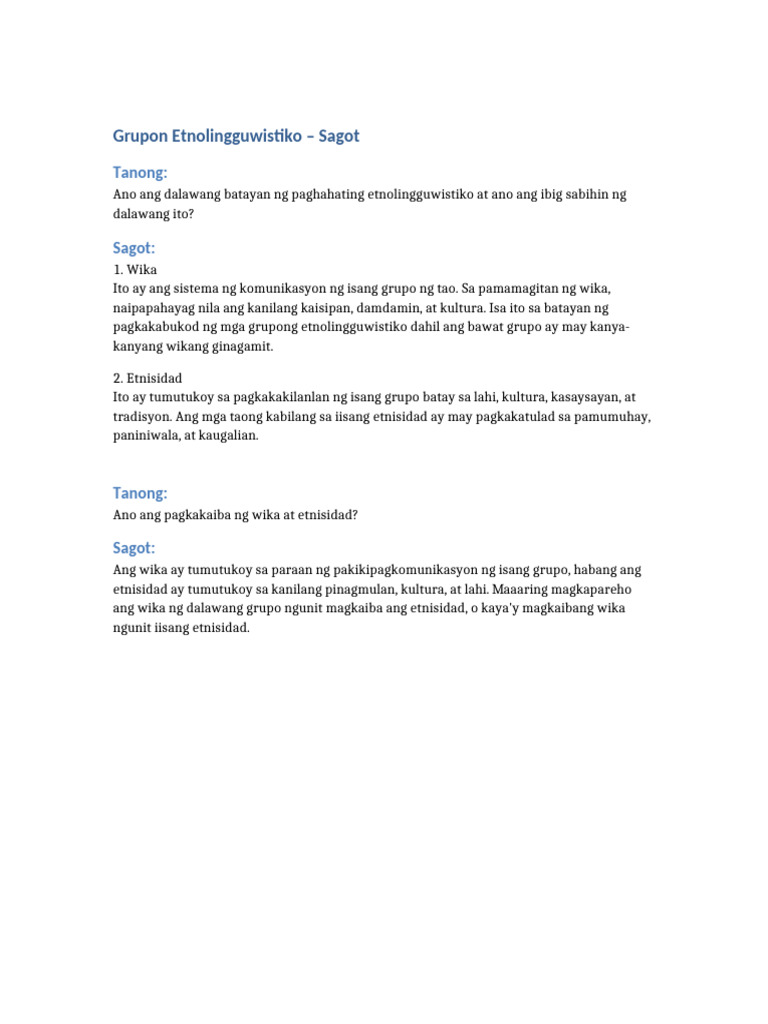 Grupon Etnolingguwistiko Sagot | PDF