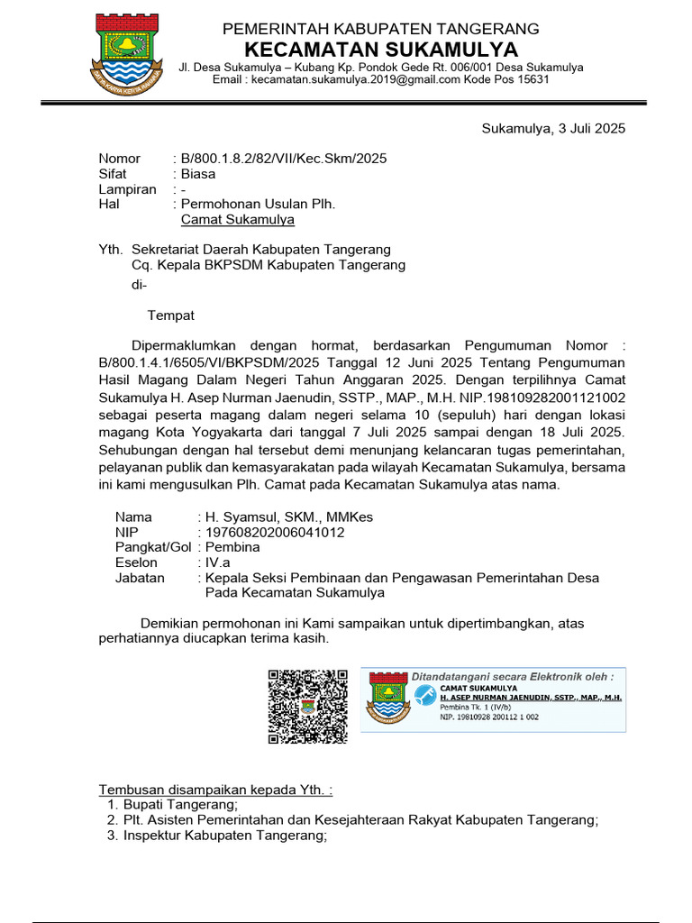 Surat Usulan Plh. Camat | PDF