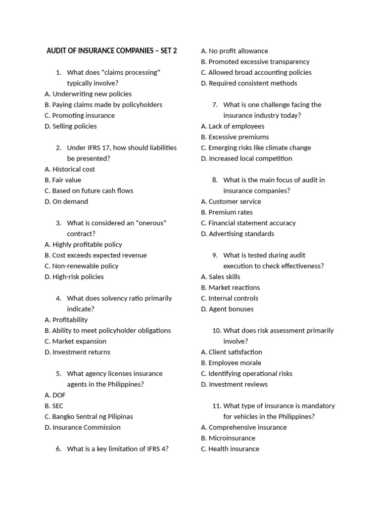 Insurance Companies Audit Questions | PDF | Insurance | Reinsurance