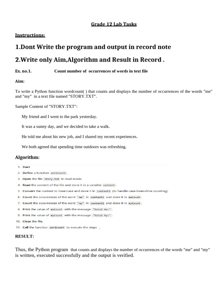 Grade 12 CS Record Material (1 To 24) | PDF | Parameter (Computer Programming) | Control Flow