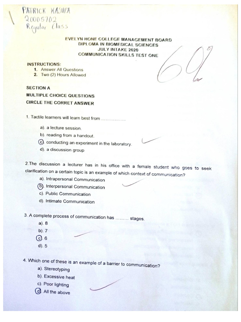 Communication Skills Test 2 DF 20 | PDF