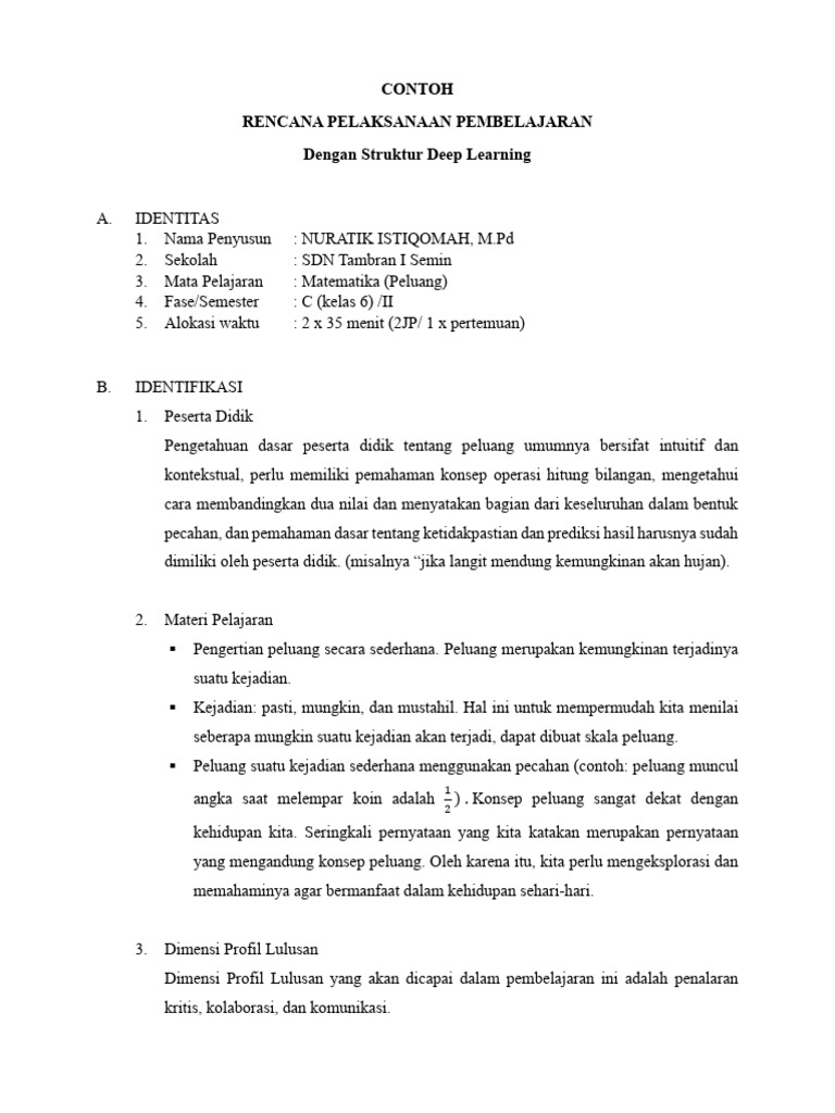 Contoh RPP Deep Learning - SD Kelas 6 | PDF