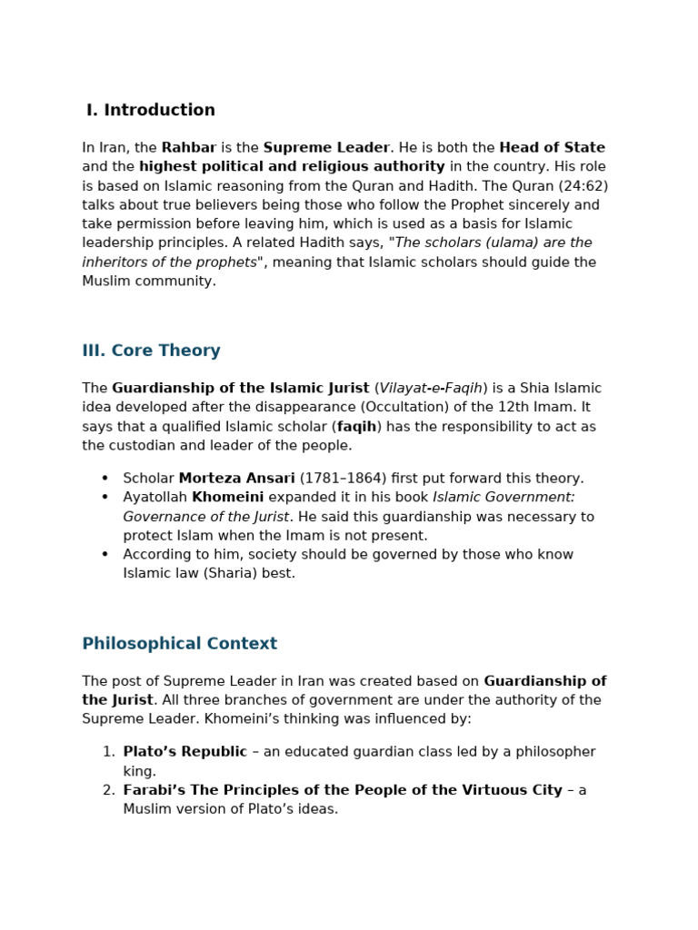 Iran's Supreme Leader and Governance Structure | PDF | Shia Islam And ...