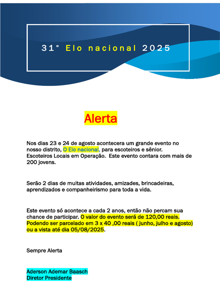 Elo Nacional 2025: Evento Escoteiro | PDF