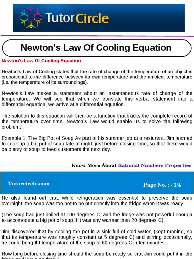 Newton's Law of Cooling Equation | PDF | Equations | Derivative