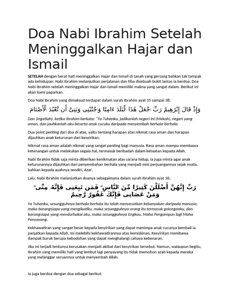 Doa Nabi Ibrahim untuk Hajar dan Ismail | PDF