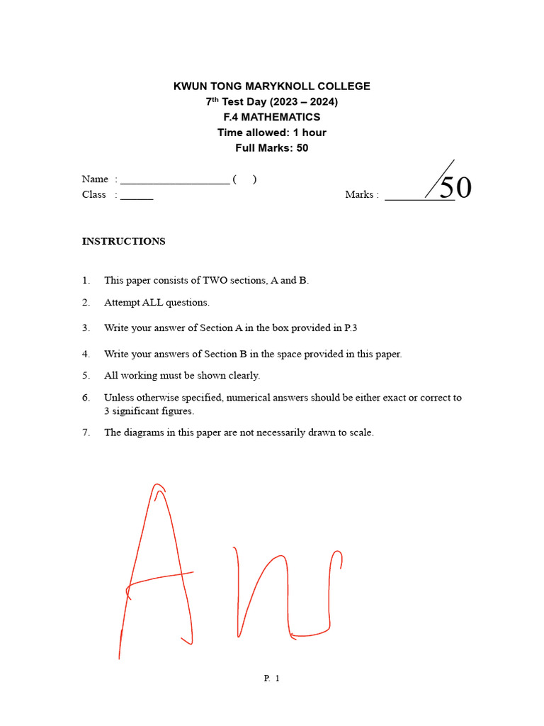 2023-24 F4 2nd Term Test Day Paper Solution | PDF | Theoretical ...