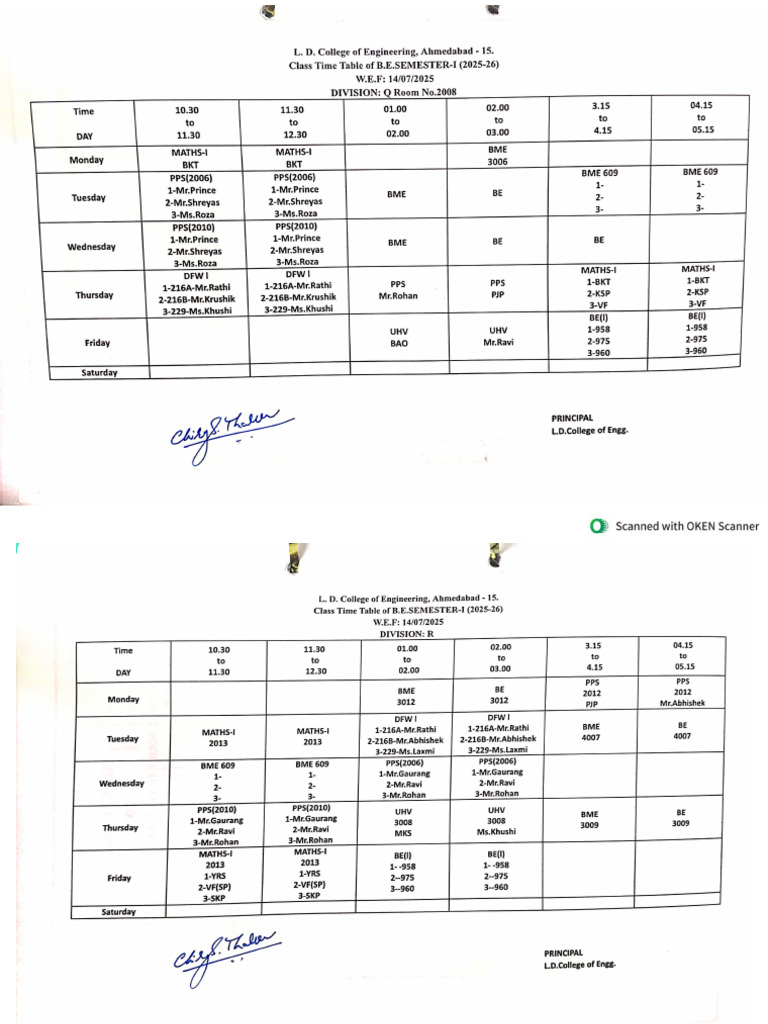 First Year Time Table | PDF