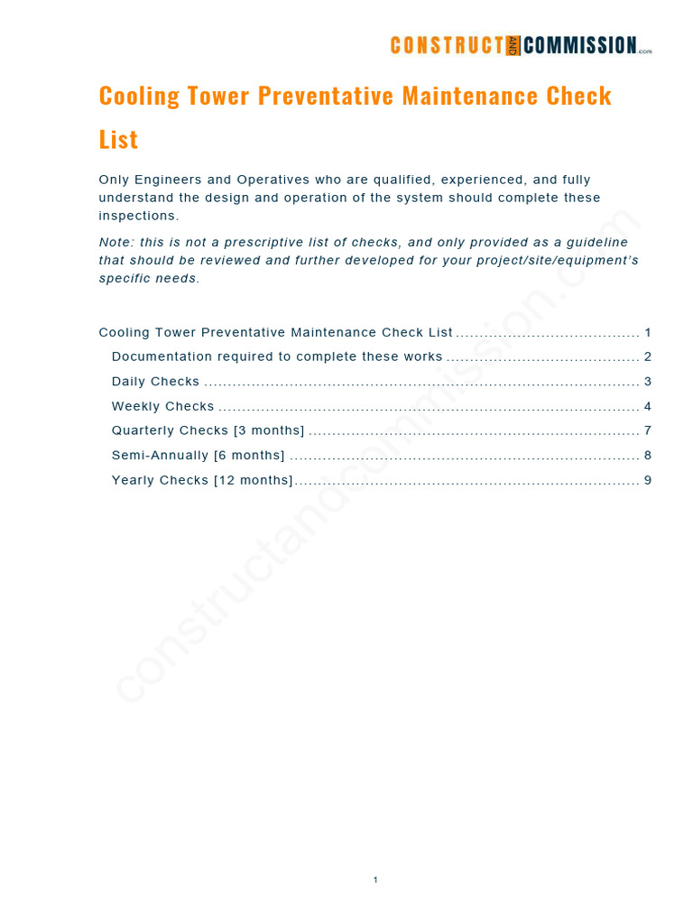 054 Cooling Tower Preventative Maintenance Checklist Compressed | PDF ...
