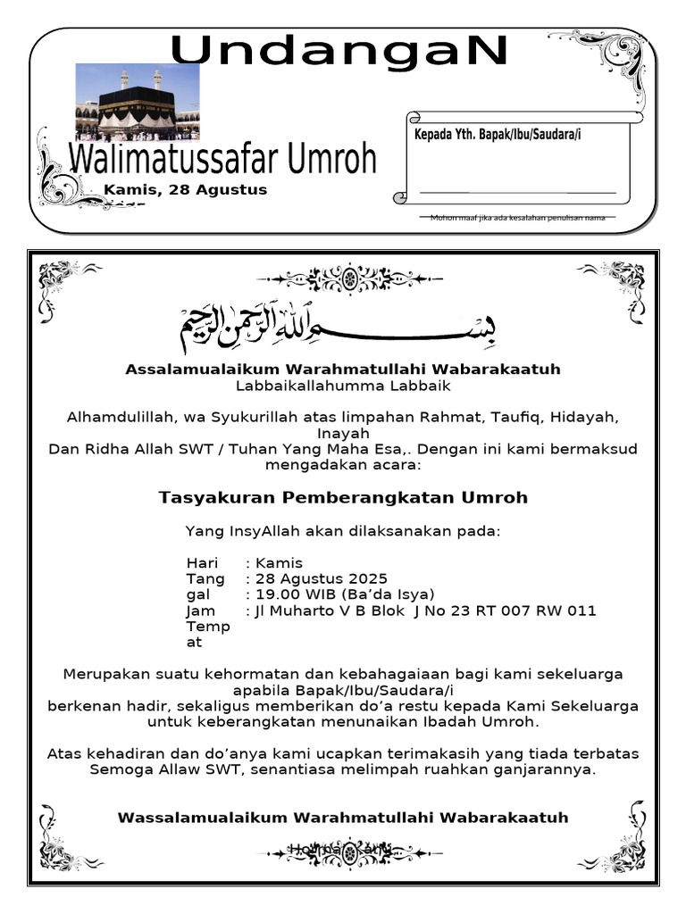 Contoh Undangan Umroh / Haji | PDF
