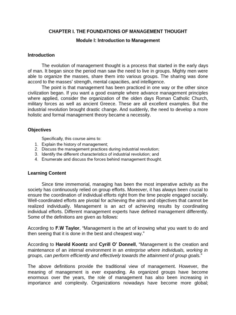 Mtp Chapter i the Foundations of Management Thought | PDF | Market ...