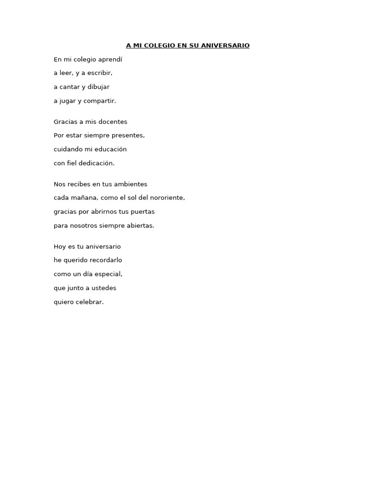Poema de Aniversario Escolar | PDF