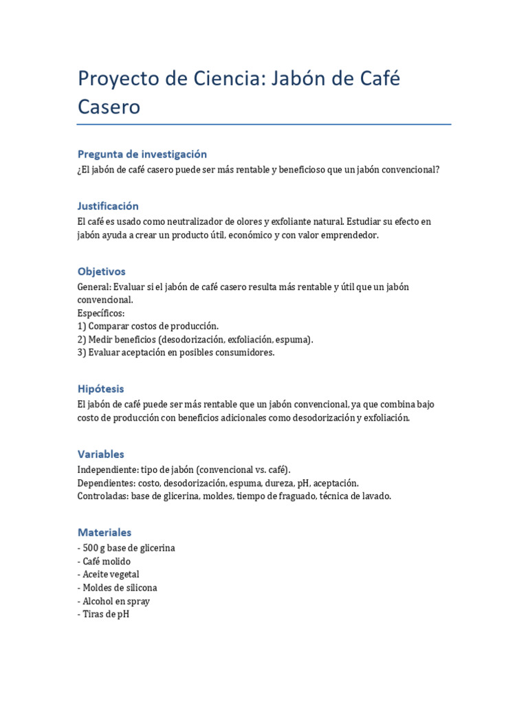 Proyecto Jabon de Cafe Rentable | PDF