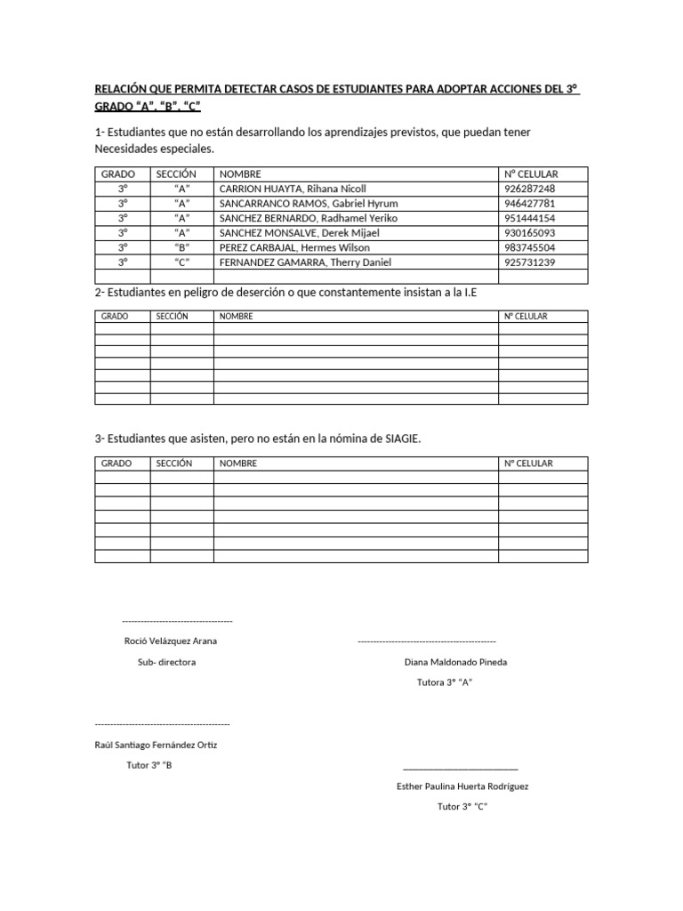 Relación para Detectar Casos de Estud. 3° Abc | PDF