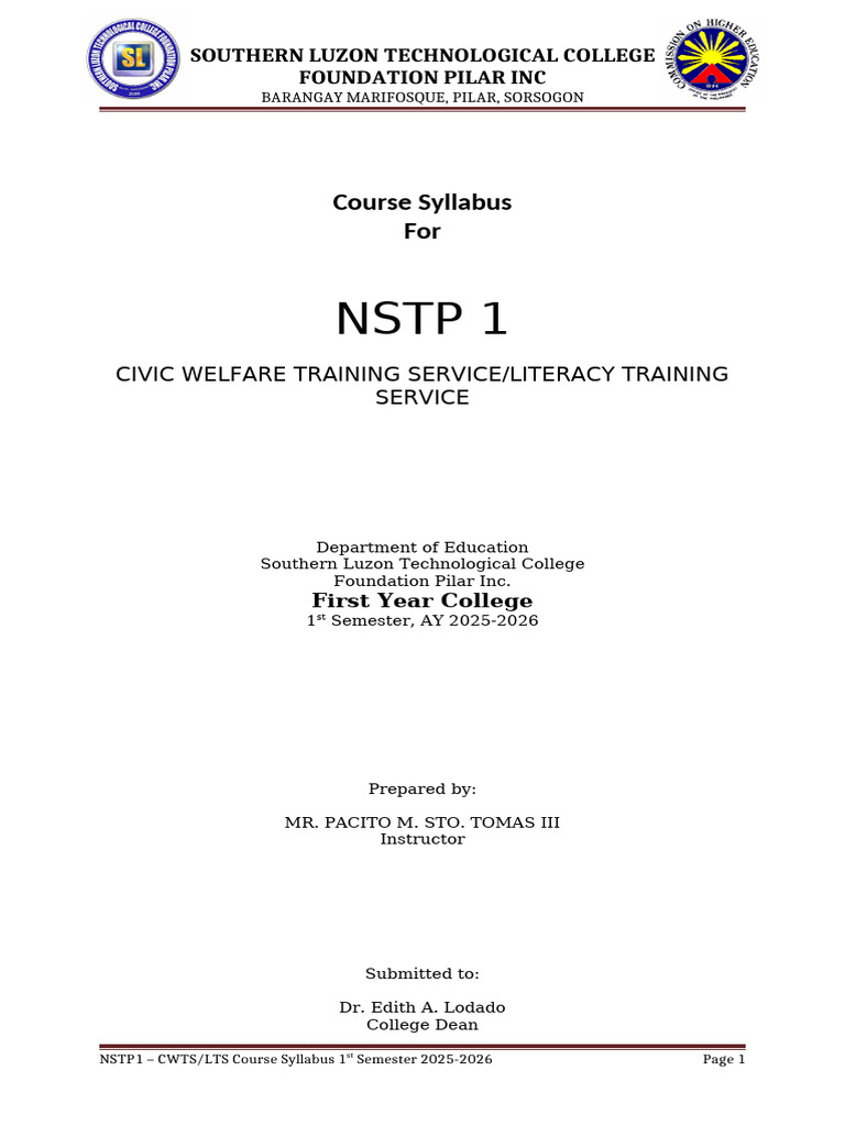 Course Syllabus For NSTP Subject | PDF | Learning