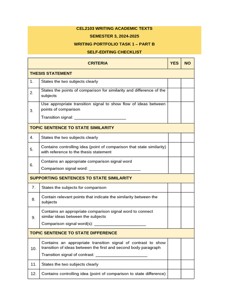 Task 1 Self-Editing Checklist | PDF