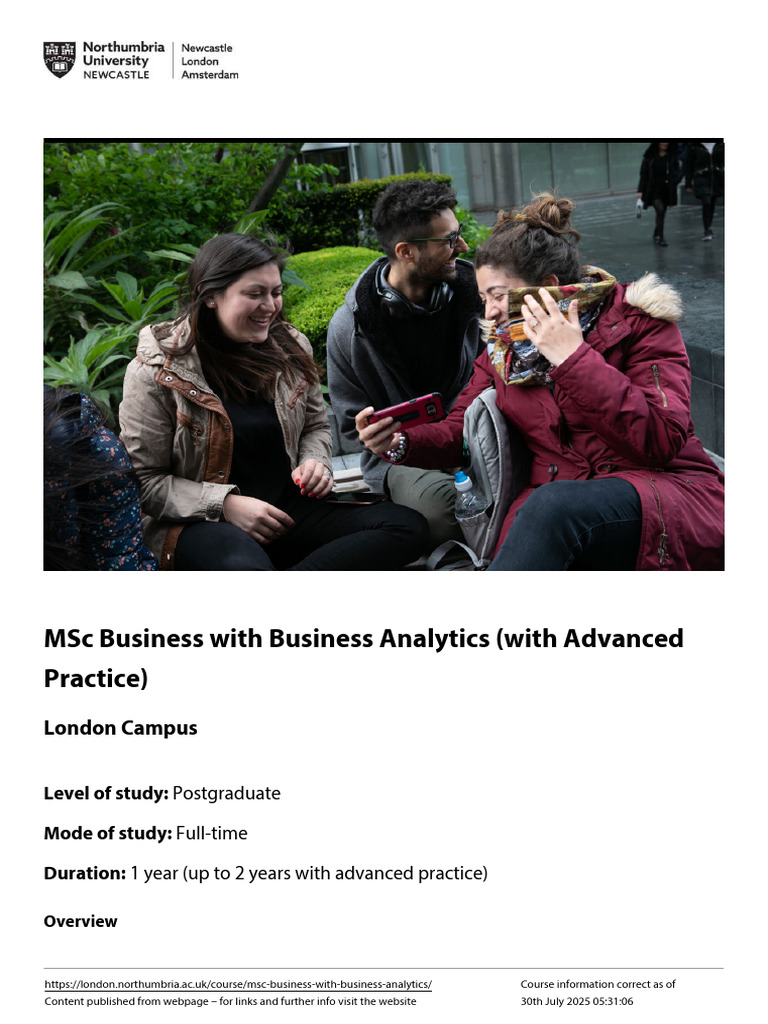MSc Business Analytics with Advanced Practice | PDF | Postgraduate ...
