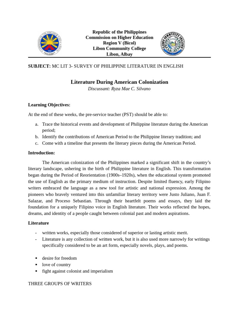 Literature During American Colonization | PDF