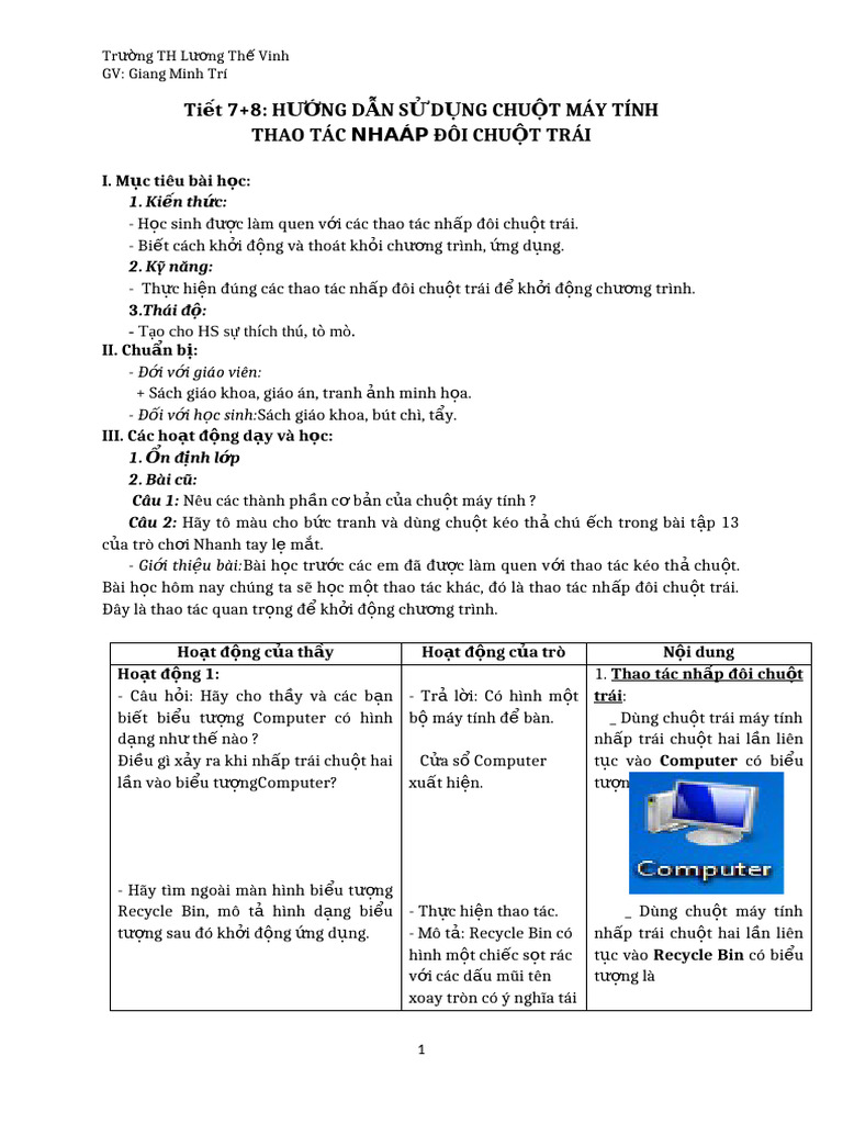 Bài 5 HDSDCMT - Thao Tác Nhấp Đôi Chuột Trái | PDF