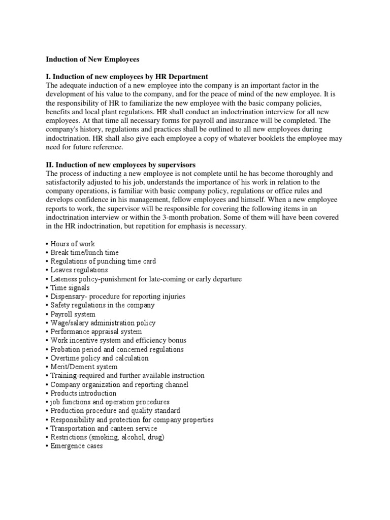 Induction of New Employees | Download Free PDF | Employment | Mentorship