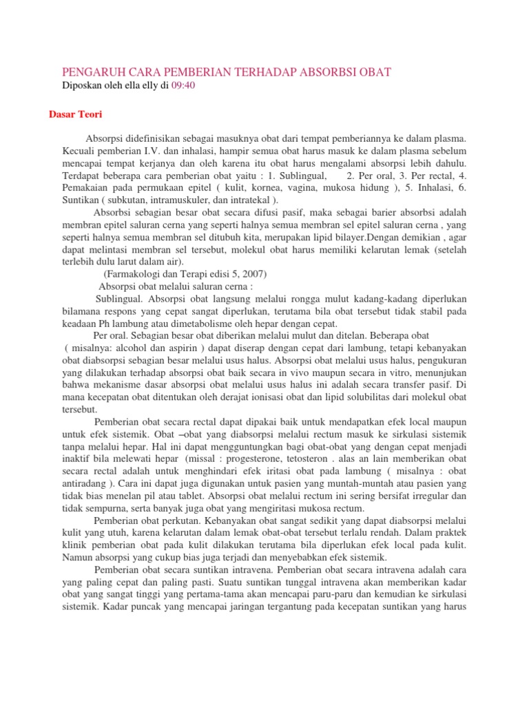 Pengaruh Cara Pemberian Terhadap Absorbsi Obat | PDF