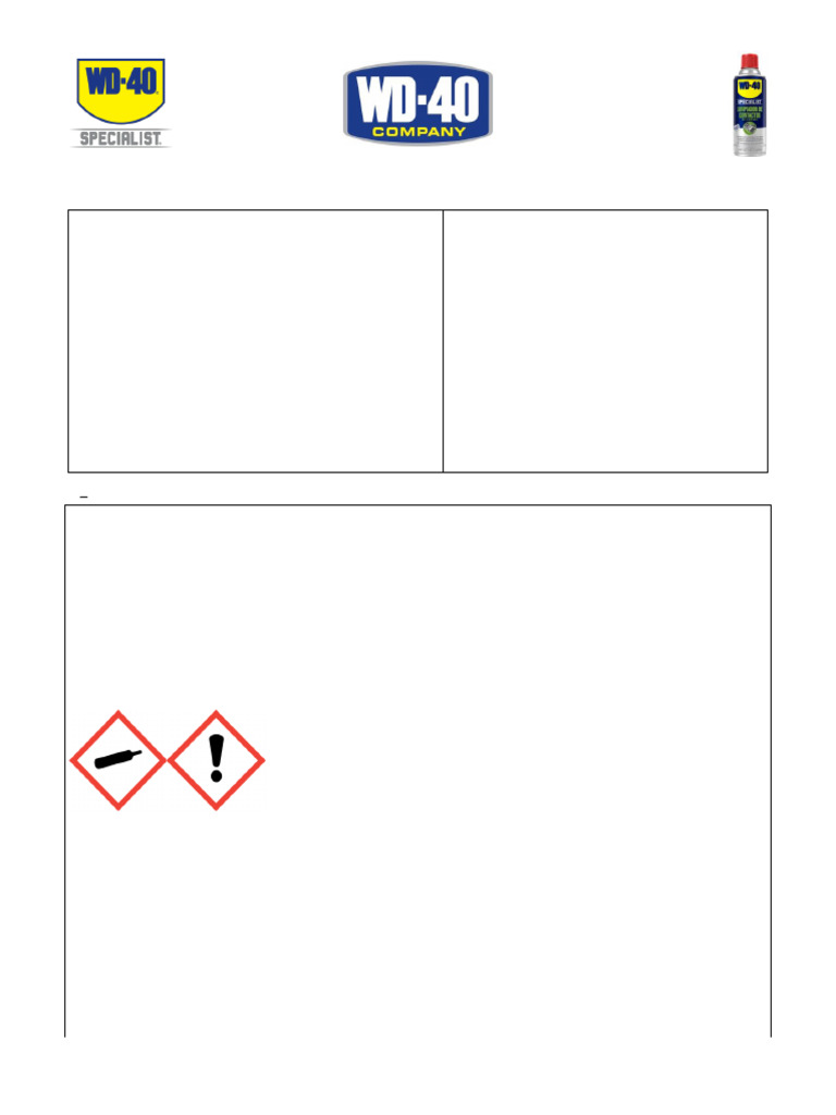 MSDS Limpia Contacto WD-40 | PDF | Hidrógeno | Agua