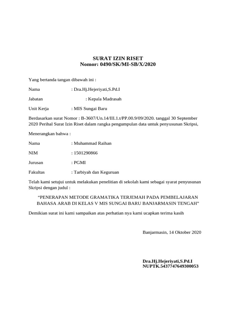 SURAT IZIN RISET MAHASISWA | PDF