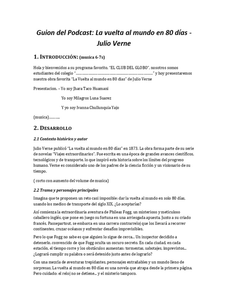 Guion Del Podcast Julio Verne | PDF | Al rededor del mundo en ochenta ...