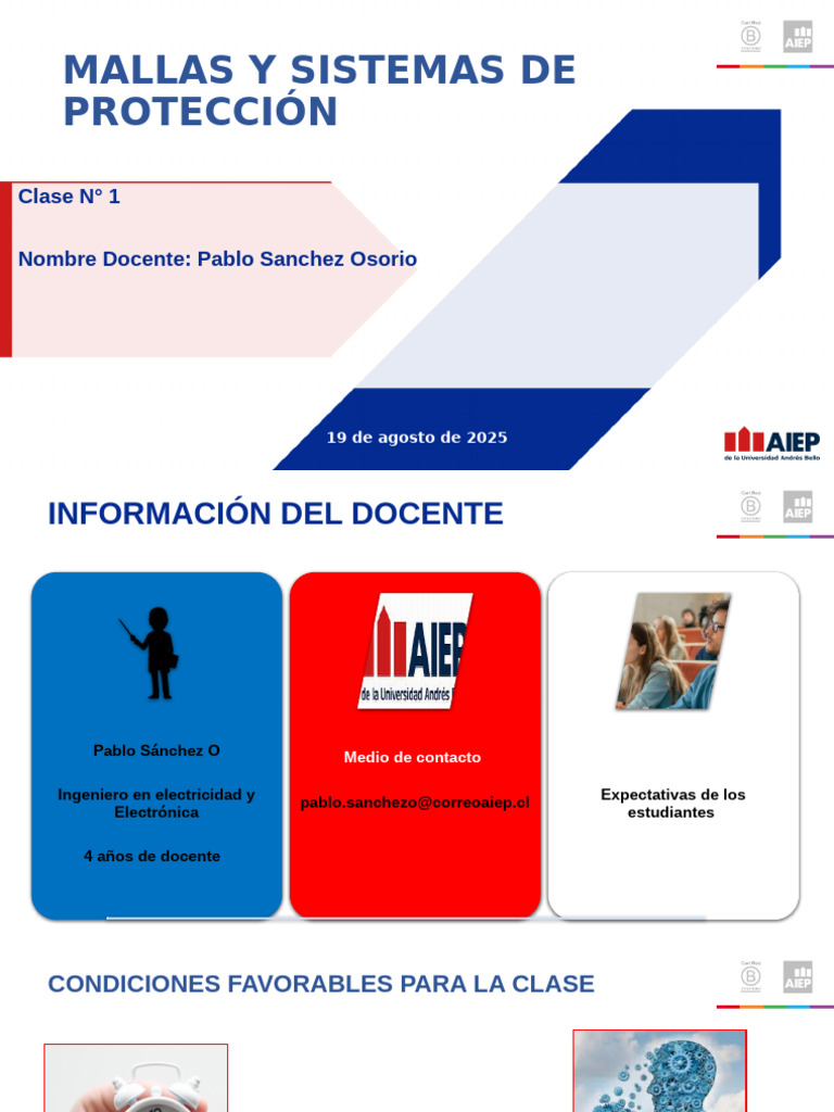 Mallas Y Sistemas de Protección: Clase #1 Nombre Docente: Pablo Sanchez ...
