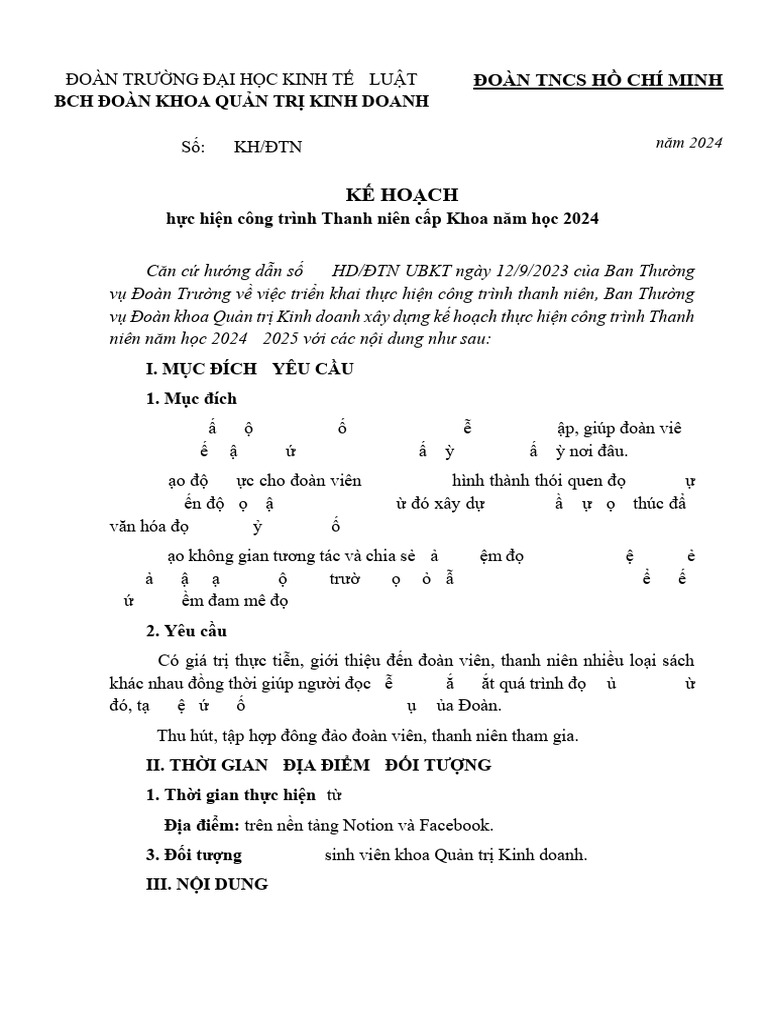 (ĐK QTKD) KH CTTN 2024 - 2025 | PDF
