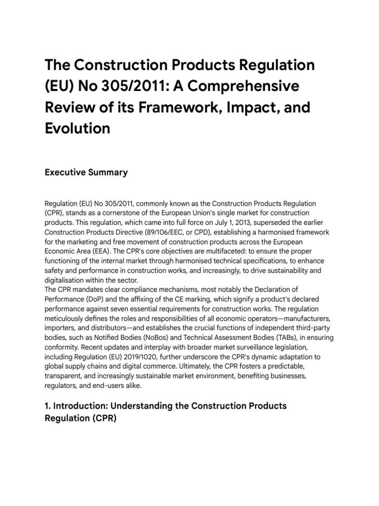 EU Construction Products Regulation Overview | PDF | Regulatory ...
