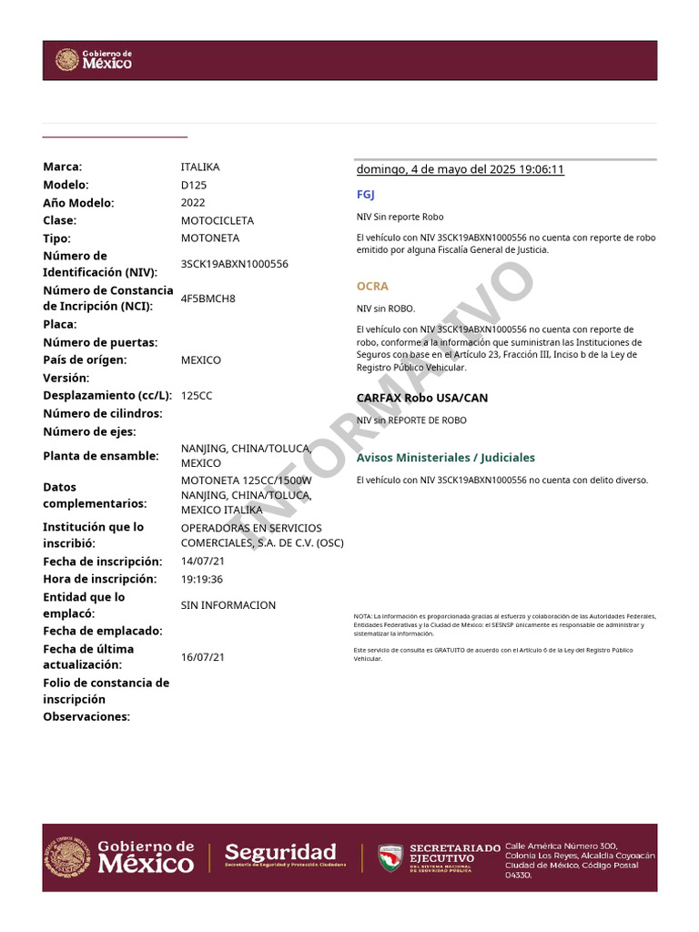 Insistente Con Motocicleta Robada | PDF