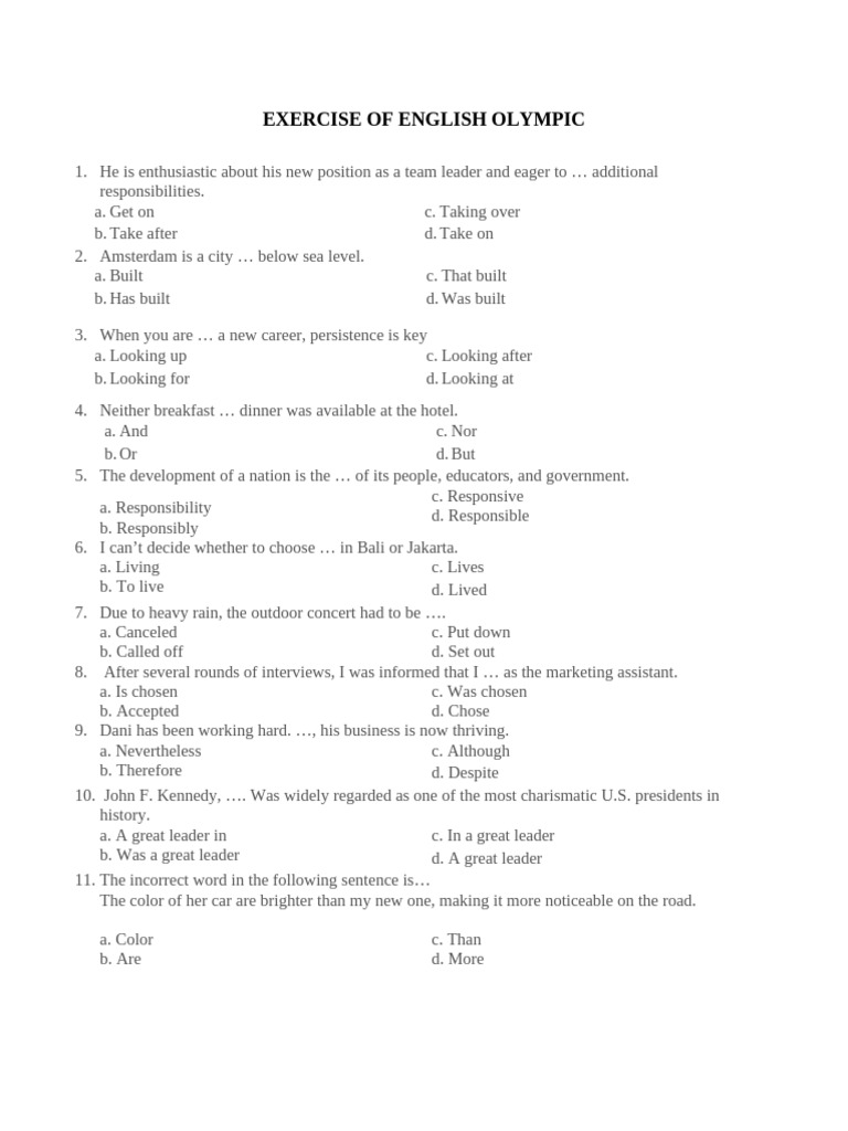 English Olympic Exercise Answers | PDF
