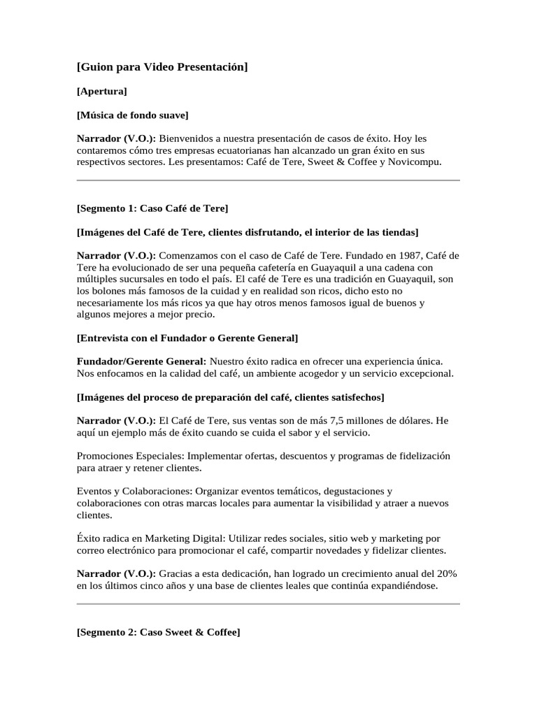 Guion para Video Presentación Marketing | PDF | Marketing | Publicidad ...