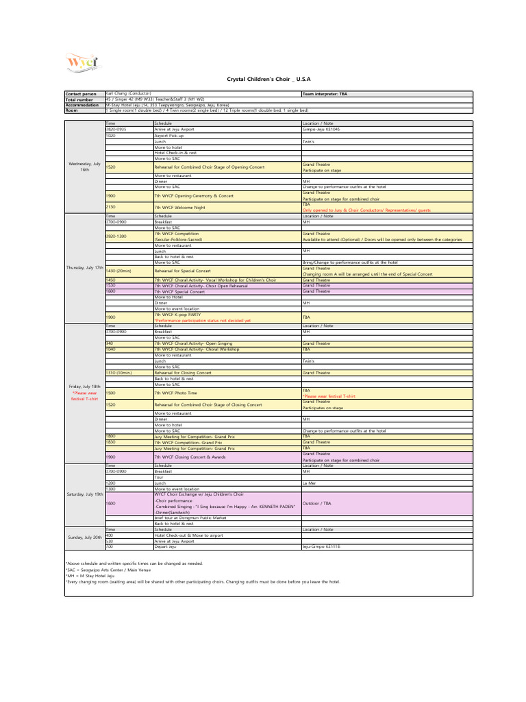 2025WYCF Schedule 250620 Crystal | PDF | Choir | Performing Arts