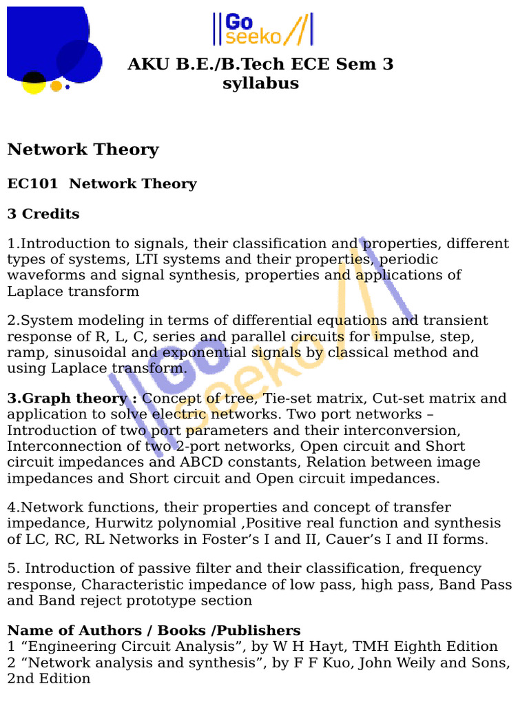 ECE Sem 3 Syllabus | PDF | Bipolar Junction Transistor | Laplace Transform