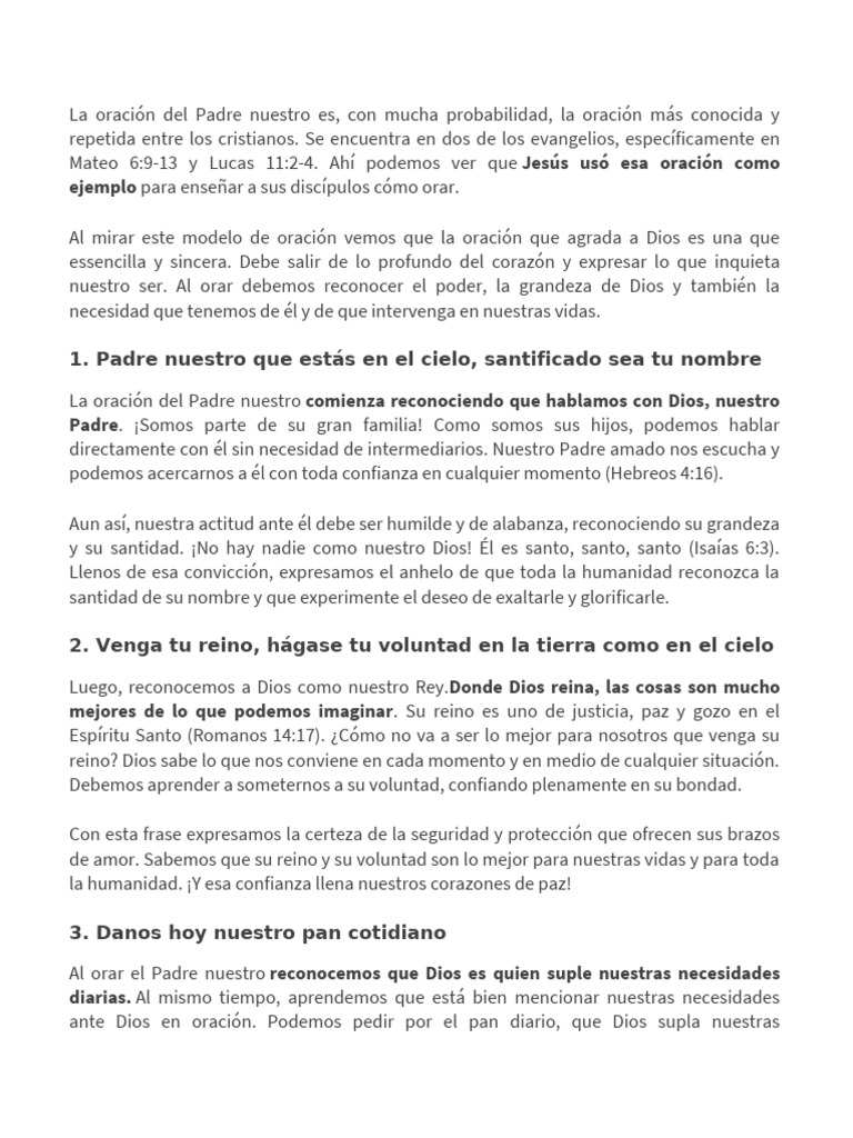 Significado del Padre Nuestro en la Oración | PDF | orador del Señor ...
