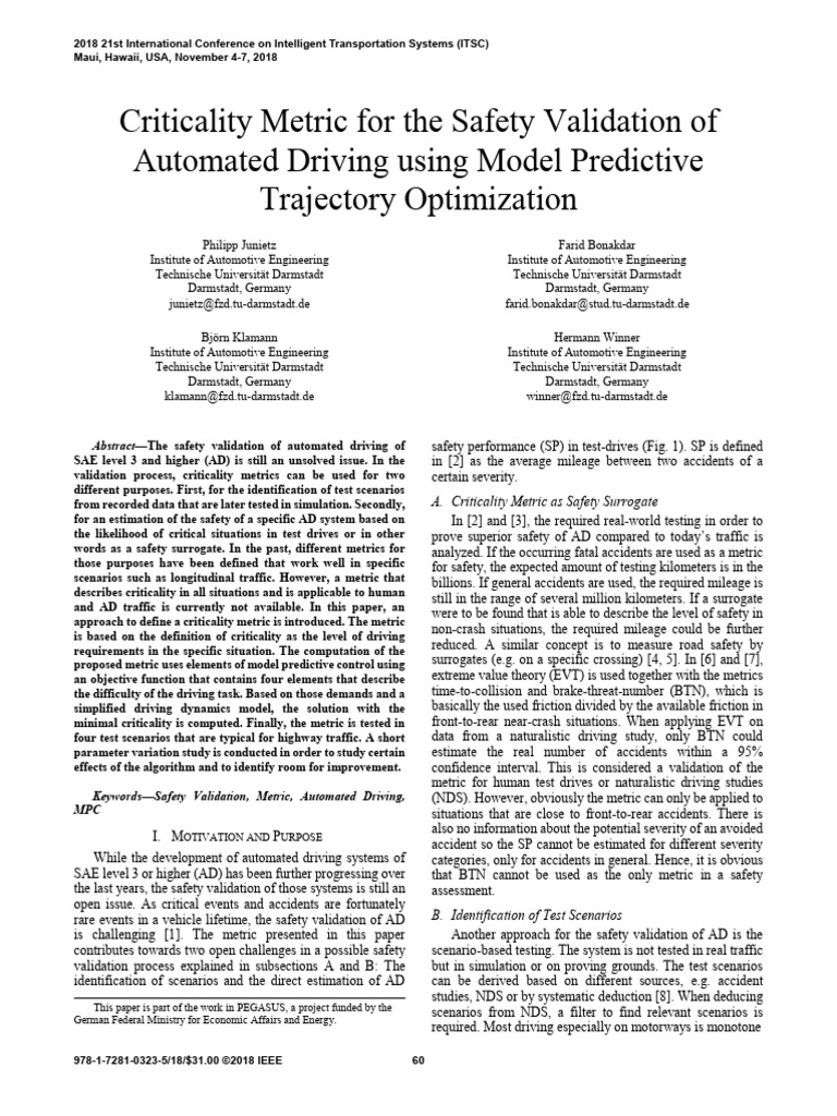 Criticality Metric For The Safety Validation of Automated Driving Using ...