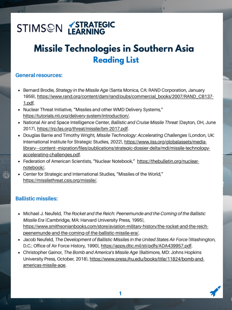Missile Technologies in Southern Asia Reading List | PDF | Nuclear Weapons | Missile