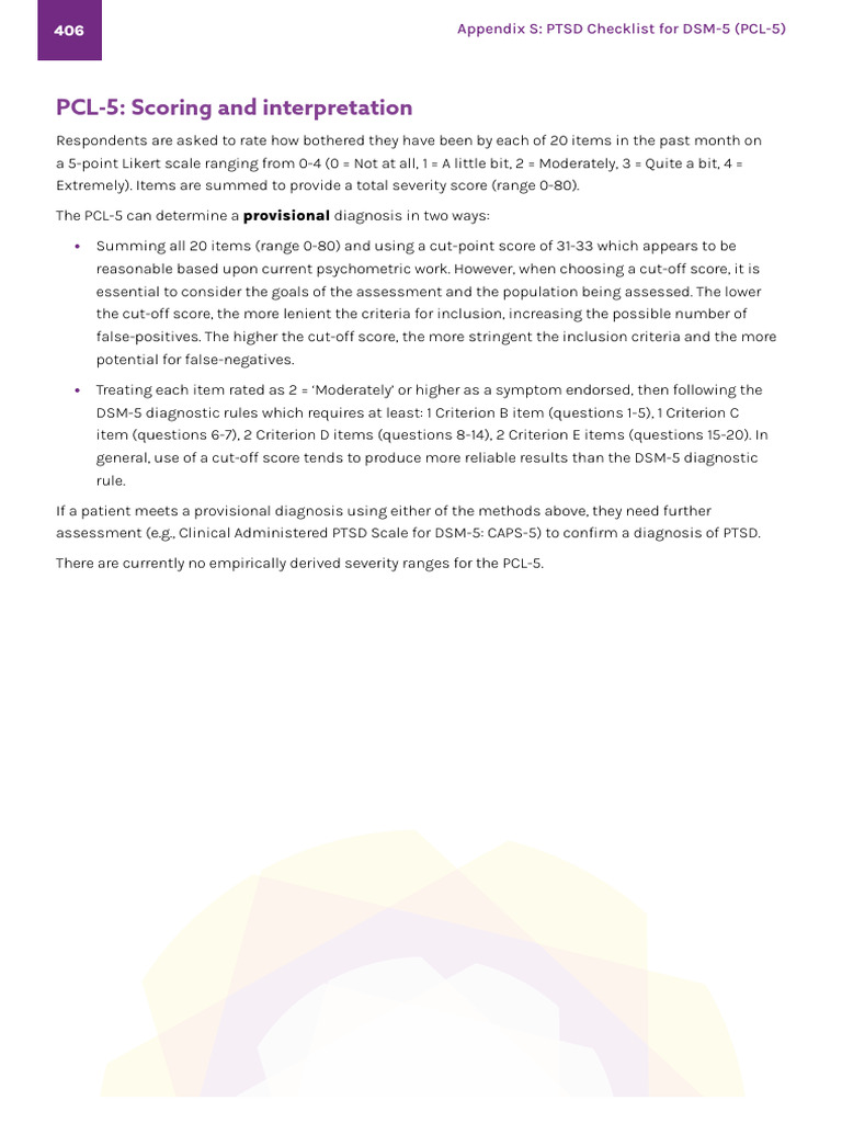 Pcl5 Scoring and Interpretation | PDF